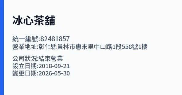 冰心茶舖的照片-統編 82481857(彰化縣) 公司登記資料與營業項目詳細圖表