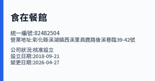 食在餐館的照片-統編 82482504(彰化縣) 公司登記資料與營業項目詳細圖表