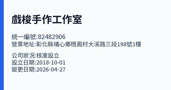 戲梭手作工作室的照片-統編 82482906(彰化縣) 公司登記資料與營業項目詳細圖表