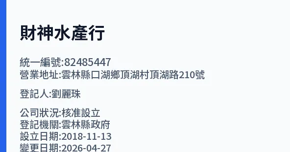 財神水產行的照片-統編 82485447(雲林縣) 公司登記資料與營業項目詳細圖表