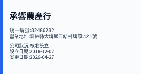 承響農產行的照片-統編 82486282(雲林縣) 公司登記資料與營業項目詳細圖表