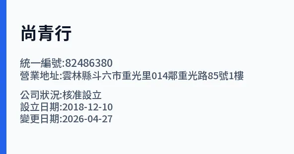 尚青行的照片-統編 82486380(雲林縣) 公司登記資料與營業項目詳細圖表