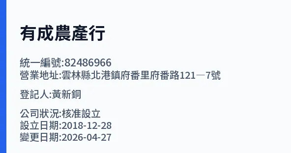 有成農產行的照片-統編 82486966(雲林縣) 公司登記資料與營業項目詳細圖表