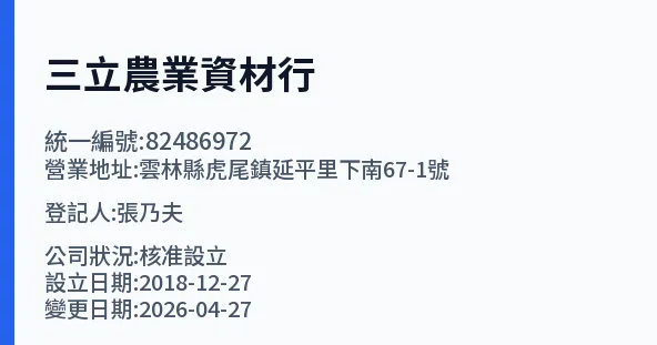 三立農業資材行的照片-統編 82486972(雲林縣) 公司登記資料與營業項目詳細圖表