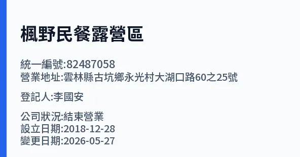 楓野民餐露營區的照片-統編 82487058(雲林縣) 公司登記資料與營業項目詳細圖表