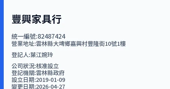 豐興家具行的照片-統編 82487424(雲林縣) 公司登記資料與營業項目詳細圖表