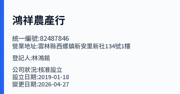鴻祥農產行的照片-統編 82487846(雲林縣) 公司登記資料與營業項目詳細圖表