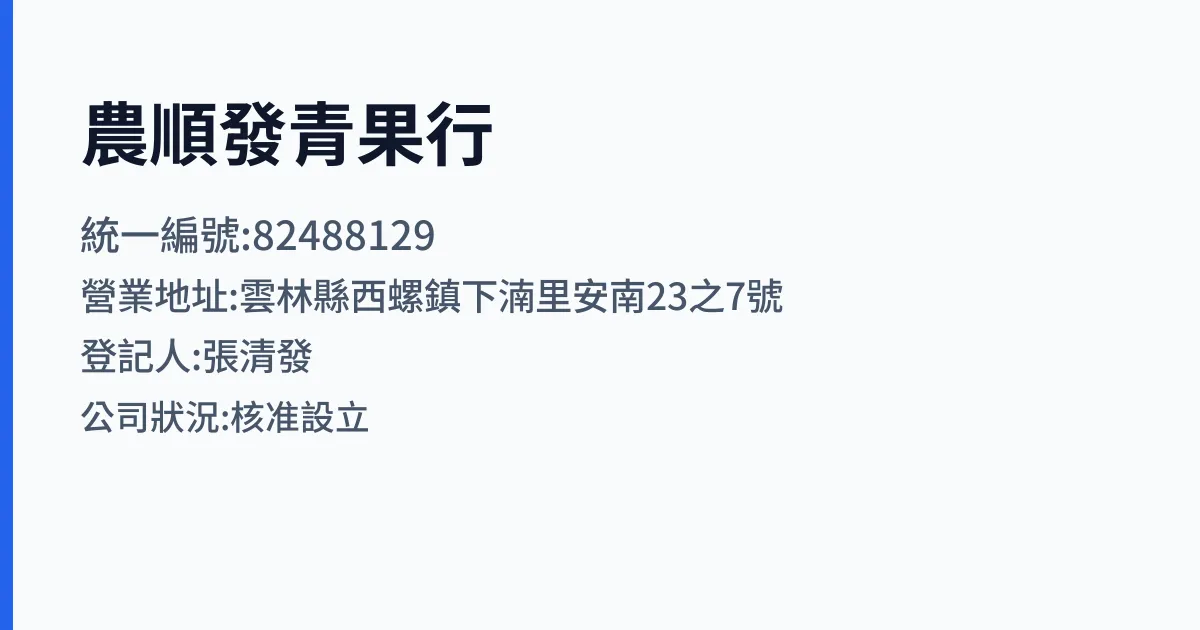 農順發青果行 - 統編 82488129(雲林縣) 公司登記資料與營業項目詳細圖表