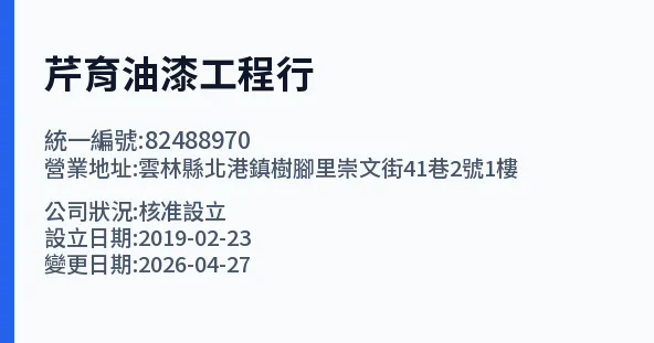 芹育油漆工程行的照片-統編 82488970(雲林縣) 公司登記資料與營業項目詳細圖表
