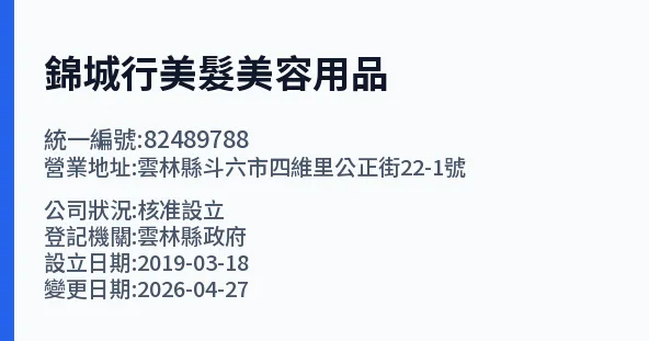 錦城行美髮美容用品的照片-統編 82489788(雲林縣) 公司登記資料與營業項目詳細圖表