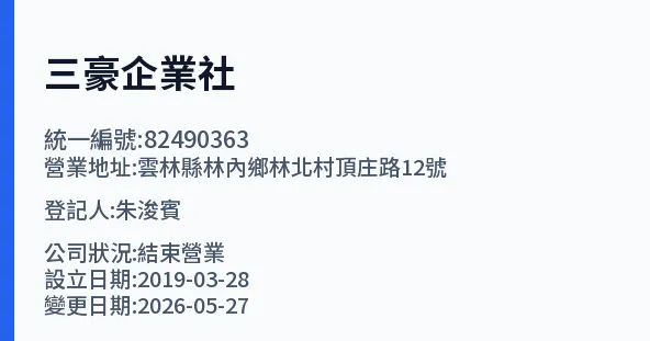 三豪企業社的照片-統編 82490363(雲林縣) 公司登記資料與營業項目詳細圖表
