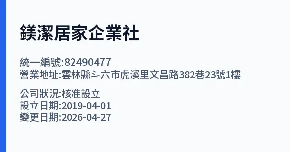 鎂潔居家企業社的照片-統編 82490477(雲林縣) 公司登記資料與營業項目詳細圖表