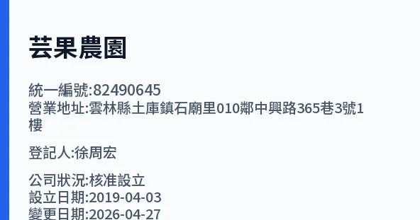 芸果農園的照片-統編 82490645(雲林縣) 公司登記資料與營業項目詳細圖表