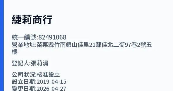 緁莉商行的照片-統編 82491068(苗栗縣) 公司登記資料與營業項目詳細圖表