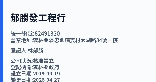 郁勝發工程行的照片-統編 82491320(雲林縣) 公司登記資料與營業項目詳細圖表