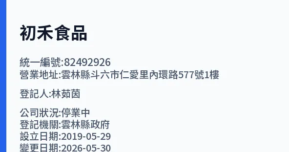初禾食品的照片-統編 82492926(雲林縣) 公司登記資料與營業項目詳細圖表