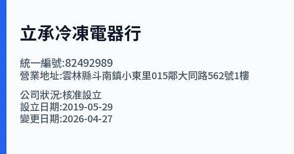 立承冷凍電器行的照片-統編 82492989(雲林縣) 公司登記資料與營業項目詳細圖表