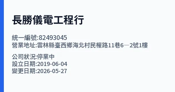 長勝儀電工程行的照片-統編 82493045(雲林縣) 公司登記資料與營業項目詳細圖表