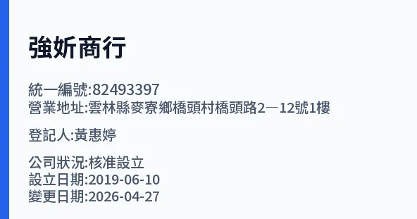 強妡商行的照片-統編 82493397(雲林縣) 公司登記資料與營業項目詳細圖表
