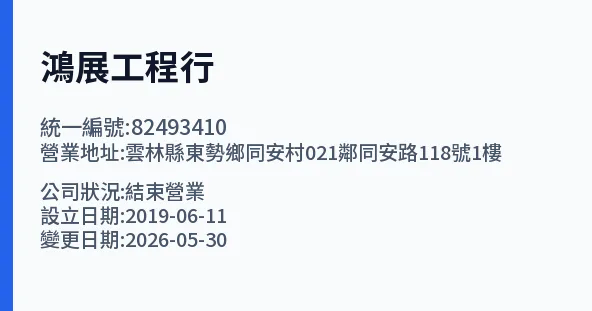 鴻展工程行的照片-統編 82493410(雲林縣) 公司登記資料與營業項目詳細圖表