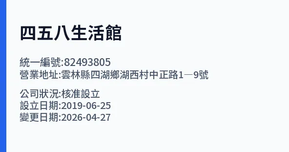 四五八生活館的照片-統編 82493805(雲林縣) 公司登記資料與營業項目詳細圖表