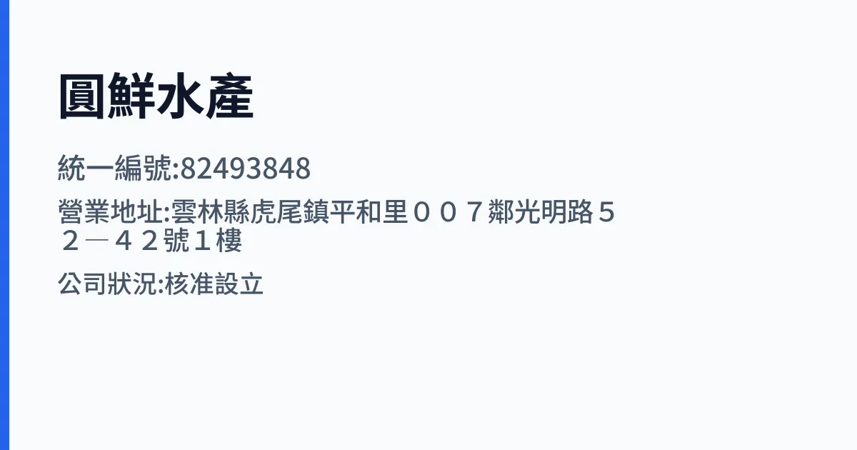 圓鮮水產 - 統編 82493848(雲林縣) 公司登記資料與營業項目詳細圖表