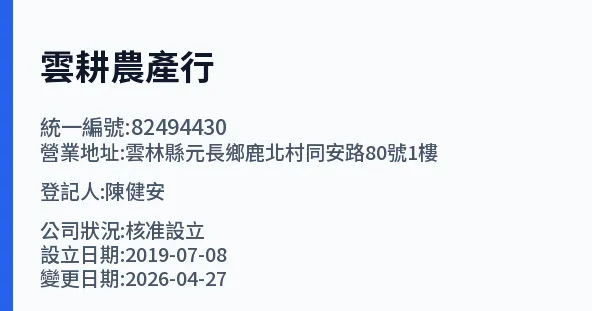 雲耕農產行的照片-統編 82494430(雲林縣) 公司登記資料與營業項目詳細圖表