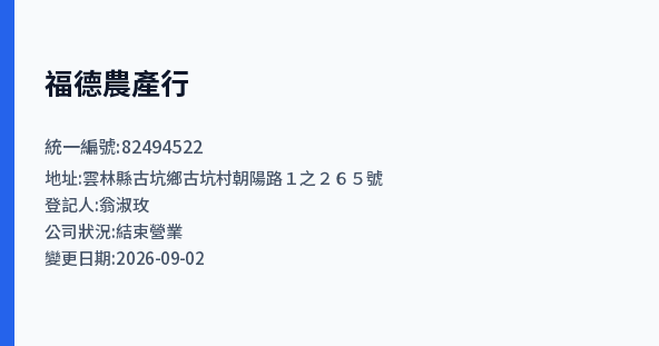 福德農產行的照片-統編 82494522(雲林縣) 公司登記資料與營業項目詳細圖表