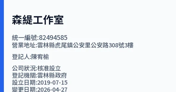 森緹工作室的照片-統編 82494585(雲林縣) 公司登記資料與營業項目詳細圖表