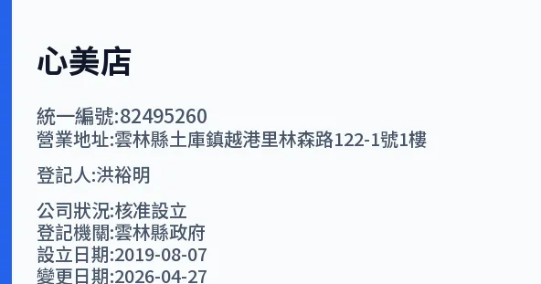 心美店的照片-統編 82495260(雲林縣) 公司登記資料與營業項目詳細圖表