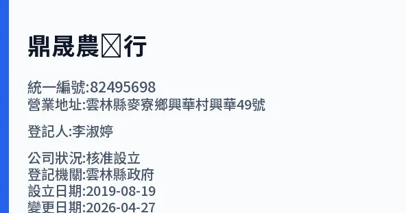 鼎晟農産行的照片-統編 82495698(雲林縣) 公司登記資料與營業項目詳細圖表