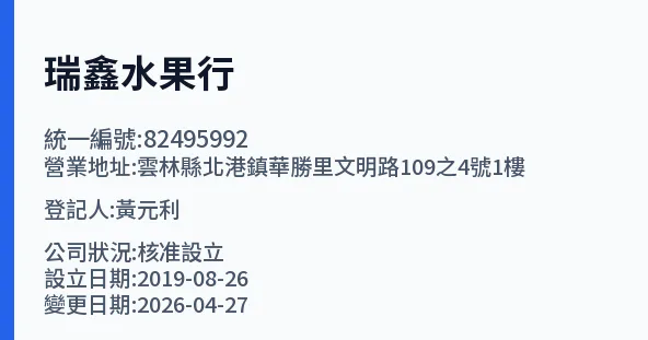 瑞鑫水果行的照片-統編 82495992(雲林縣) 公司登記資料與營業項目詳細圖表