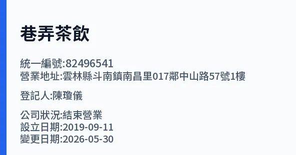 巷弄茶飲的照片-統編 82496541(雲林縣) 公司登記資料與營業項目詳細圖表