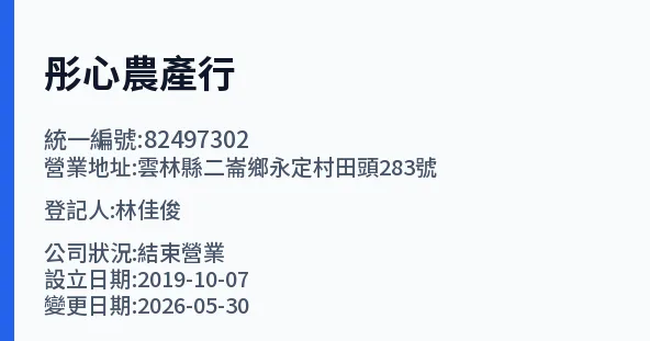 彤心農產行的照片-統編 82497302(雲林縣) 公司登記資料與營業項目詳細圖表