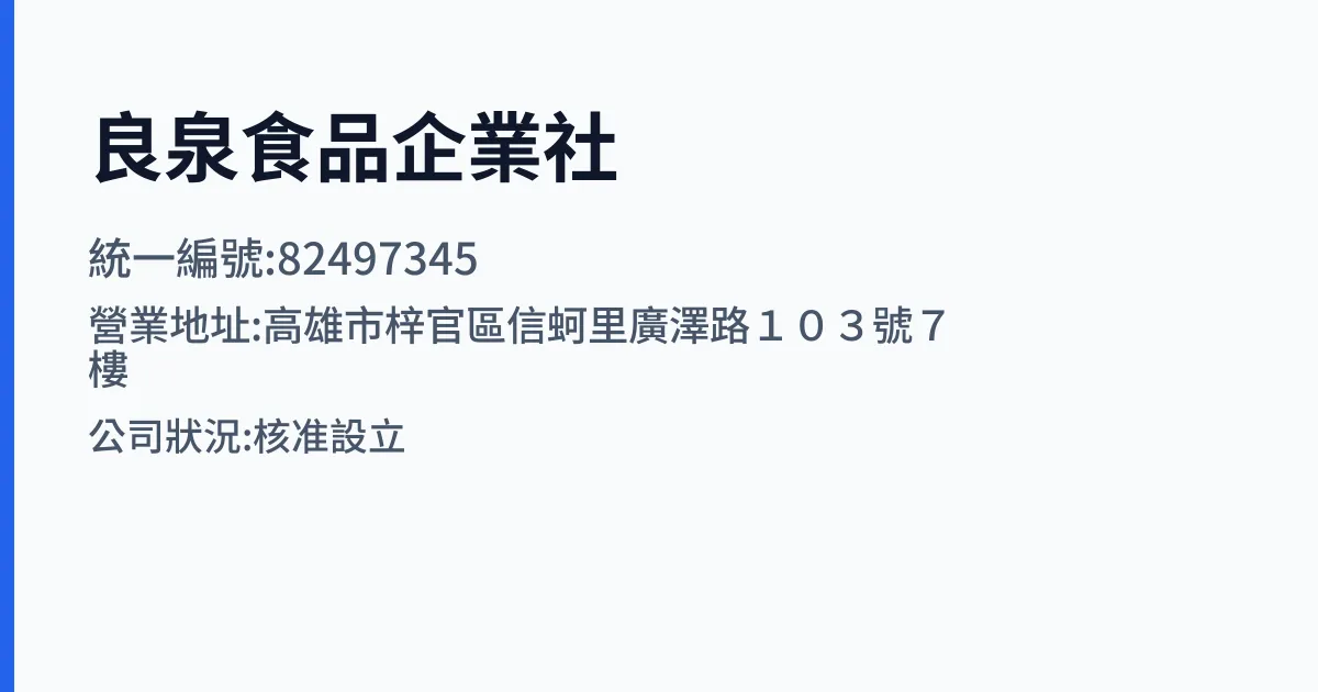 良泉食品企業社 - 統編 82497345（雲林縣） 公司登記資料與營業項目詳細圖表