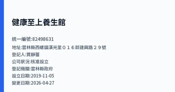 健康至上養生館的照片-統編 82498631(雲林縣) 公司登記資料與營業項目詳細圖表