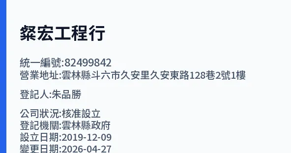 粲宏工程行的照片-統編 82499842(雲林縣) 公司登記資料與營業項目詳細圖表