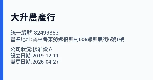 大升農產行的照片-統編 82499863(雲林縣) 公司登記資料與營業項目詳細圖表