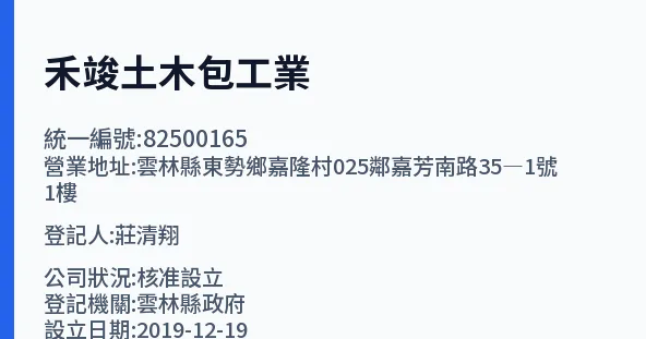 禾竣土木包工業的照片-統編 82500165(雲林縣) 公司登記資料與營業項目詳細圖表