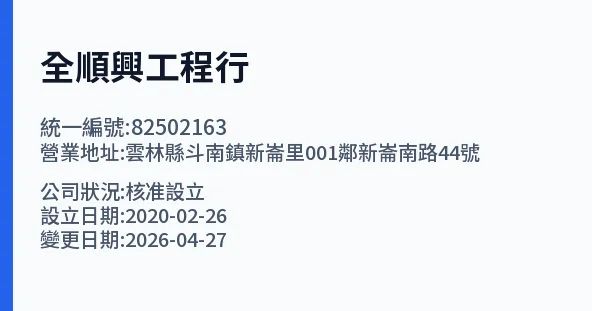 全順興工程行的照片-統編 82502163(雲林縣) 公司登記資料與營業項目詳細圖表