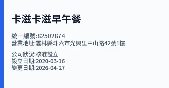 卡滋卡滋早午餐的照片-統編 82502874(雲林縣) 公司登記資料與營業項目詳細圖表
