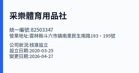 采樂體育用品社的照片-統編 82503347(雲林縣) 公司登記資料與營業項目詳細圖表