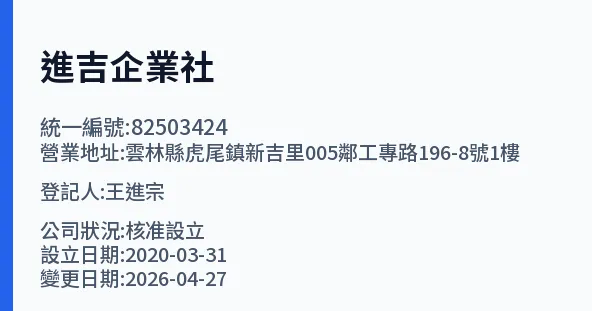 進吉企業社的照片-統編 82503424(雲林縣) 公司登記資料與營業項目詳細圖表