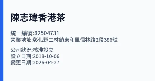 陳志瑋香港茶的照片-統編 82504731(彰化縣) 公司登記資料與營業項目詳細圖表