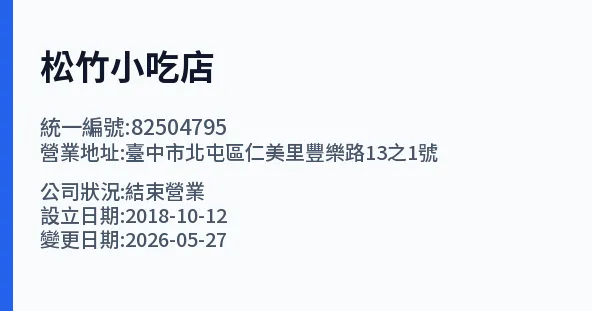 松竹小吃店的照片-統編 82504795(臺中市) 公司登記資料與營業項目詳細圖表