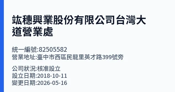 竑穗興業股份有限公司台灣大道營業處的照片-統編 82505582(臺中市) 公司登記資料與營業項目詳細圖表