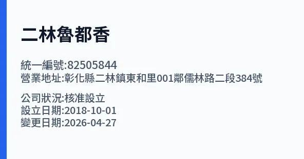 二林魯都香的照片-統編 82505844(彰化縣) 公司登記資料與營業項目詳細圖表