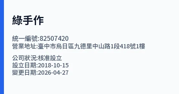 綠手作的照片-統編 82507420(臺中市) 公司登記資料與營業項目詳細圖表