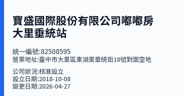 寶盛國際股份有限公司嘟嘟房大里垂統站的照片-統編 82508595(臺中市) 公司登記資料與營業項目詳細圖表
