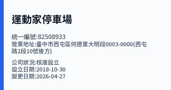 運動家停車場的照片-統編 82508933(臺中市) 公司登記資料與營業項目詳細圖表